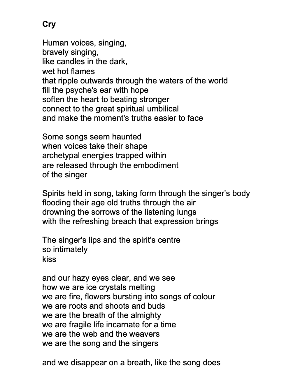 Poem about voices & singing – We have fallen into the place where ...